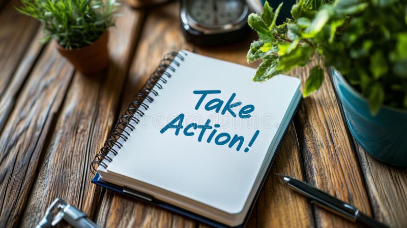 Modern Notebook Encourages Proactive Mindset with Take Action Text ...