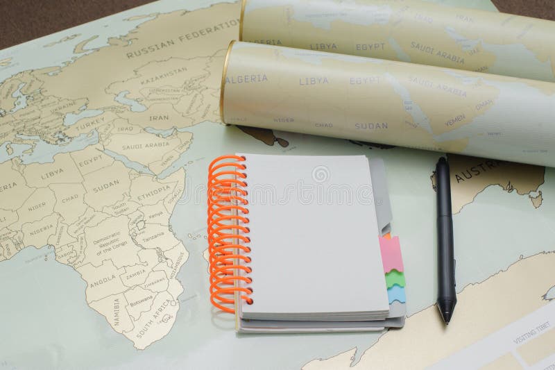 Modern Notebook, Map, on Texture Background Stock Image - Image of ...