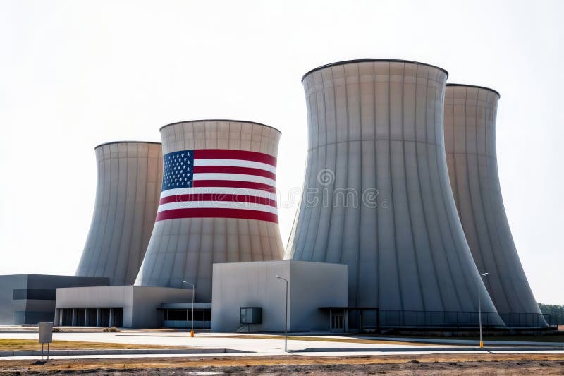 Modern Nuclear Power Plant with US Flag Display, Generative Ai Stock ...
