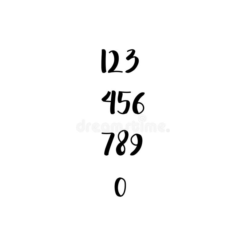 Modern Numerical Brush Calligraphy. Handwritten Ink Lettering.English ... Modern Numerical Brush Calligraphy. Handwritten Ink Lettering.English ...