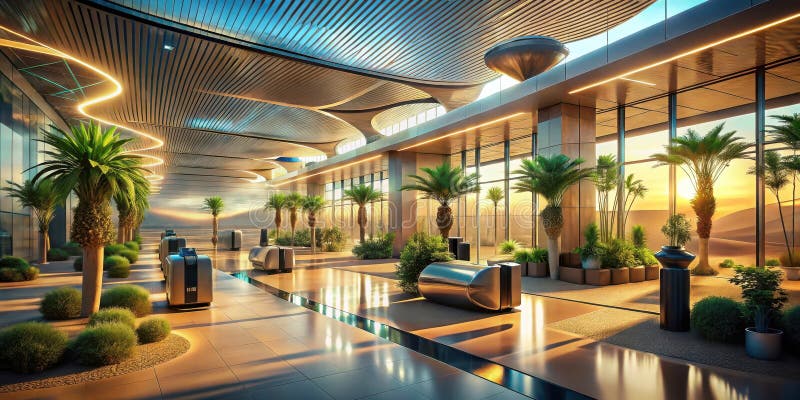 Modern Oasis Luxurious Indoor Courtyard with Sunset View. Generative AI ...