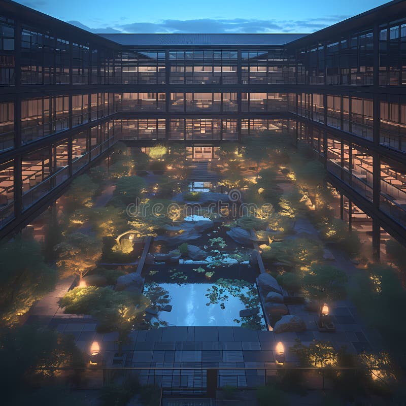 Modern Oasis Office Complex with Zen Garden Stock Illustration ...