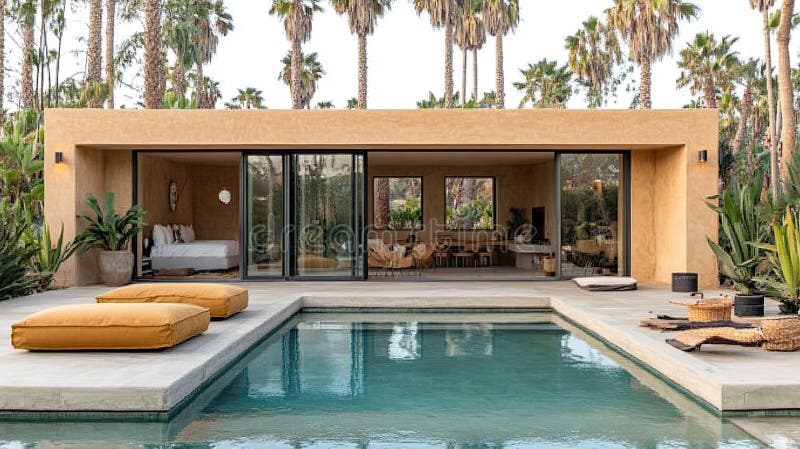 Modern Oasis with Pool and Indoor-outdoor Living Stock Illustration ...