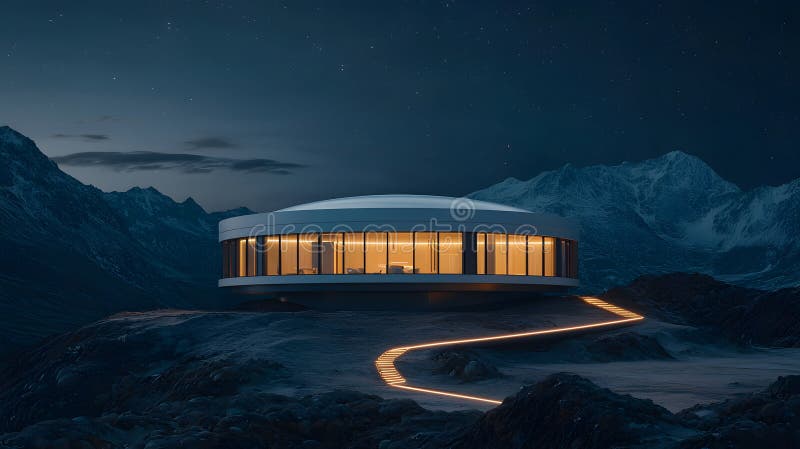 Modern Observatory with Glass Windows in Deep Space Under Starry Night ...
