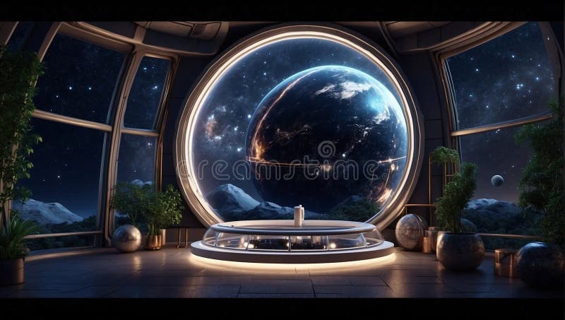 Modern Observatory Interior Night Sky with Stars on the Background ...