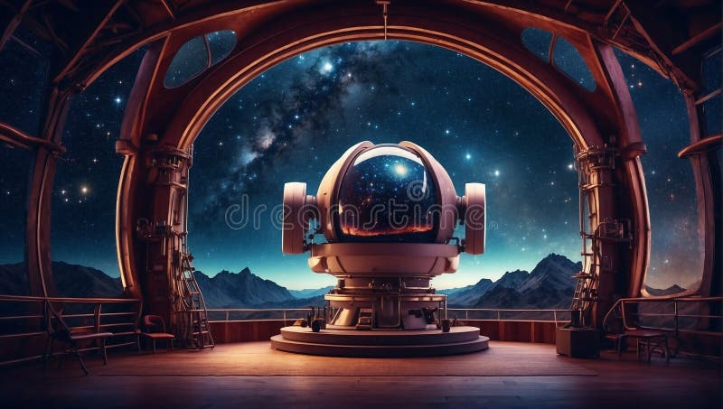 Modern Observatory Interior Night Sky with Stars on the Background ...