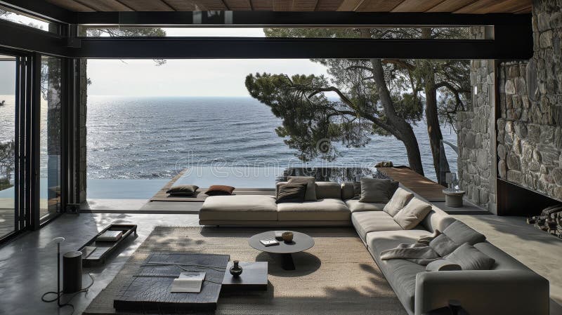 Modern Oceanfront Living Room with Panoramic View and Sleek Interior ...