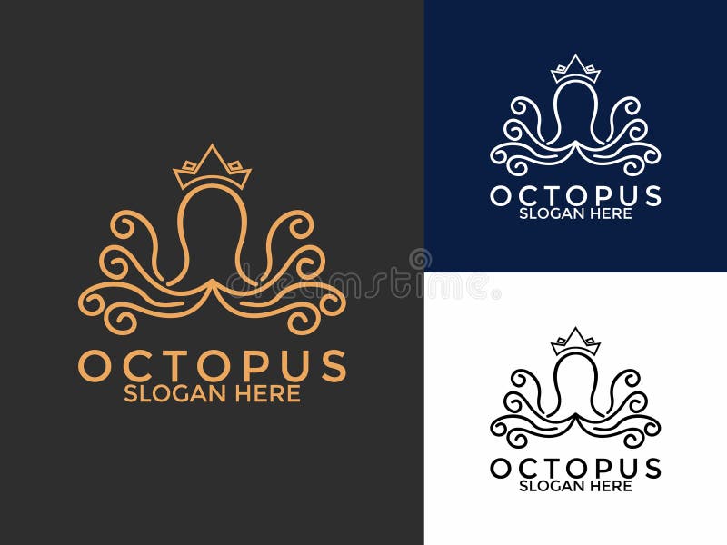 Modern Octopus Squid with Crown Line Art Logo Vector, Simple Octopus ...