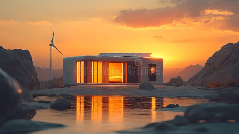 Modern Off-Grid Renewable Energy System in Nature Stock Illustration ...