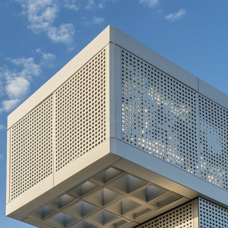 Modern Off-White Perforated Metal Structure Against Blue Sky Stock ...