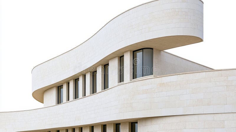 Modern Off-White Stone Building with Curved Facade Stock Illustration ...