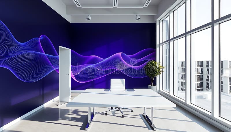 Modern Office with Abstract Wall Design, 3D Rendering Generative AI ...