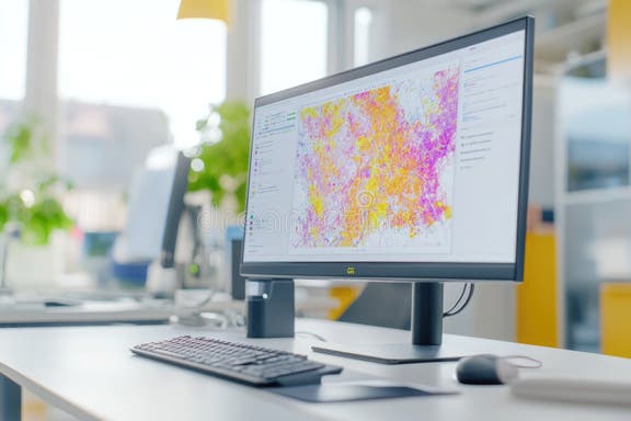 Modern Office with Advanced GIS Technology and Geographic Mapping Tools ...