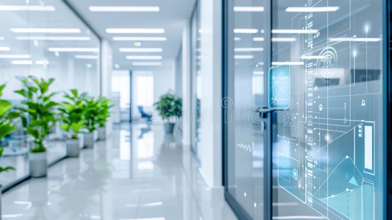 Modern Office with Advanced Security System and Biometric Access for a ...