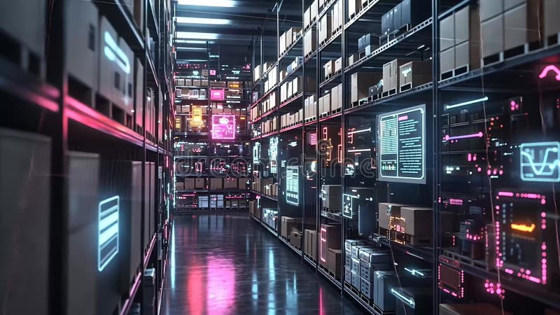 Data Visualization Scene with Dynamic Network Footage in Modern Office ...