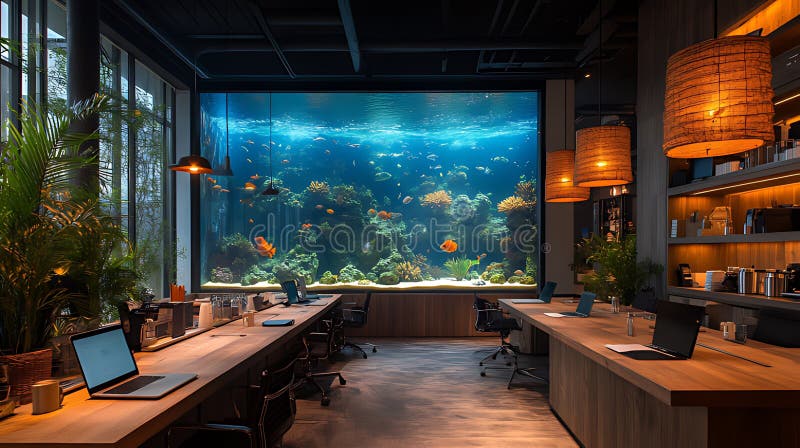 Modern Office Aquarium Fish Tank Relaxation Workspace Stock ...