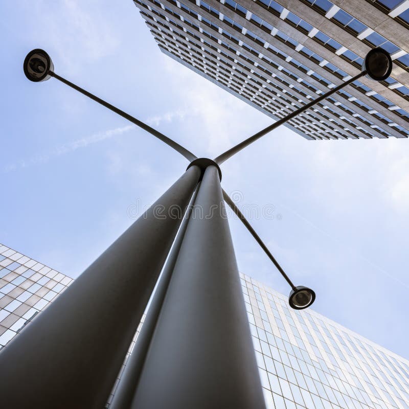 Modern Office Architecture and Lamp Post Under Blue Sky and Clouds ...