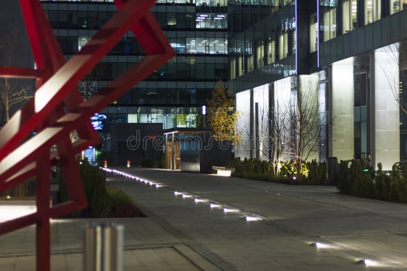 Modern Office Architecture Night Light Hi Tech Geometry Lines Stock ...