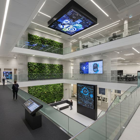 Modern Office Atrium with a Multi-story Layout Features Extensive ...