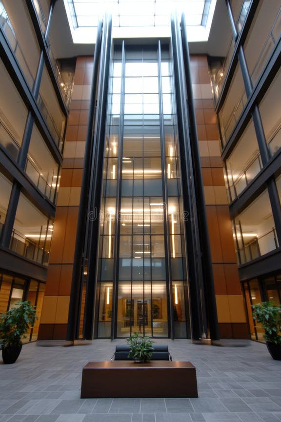 Modern Office Atrium with Natural Light and Minimalist Design Elements Stock Illustration ...