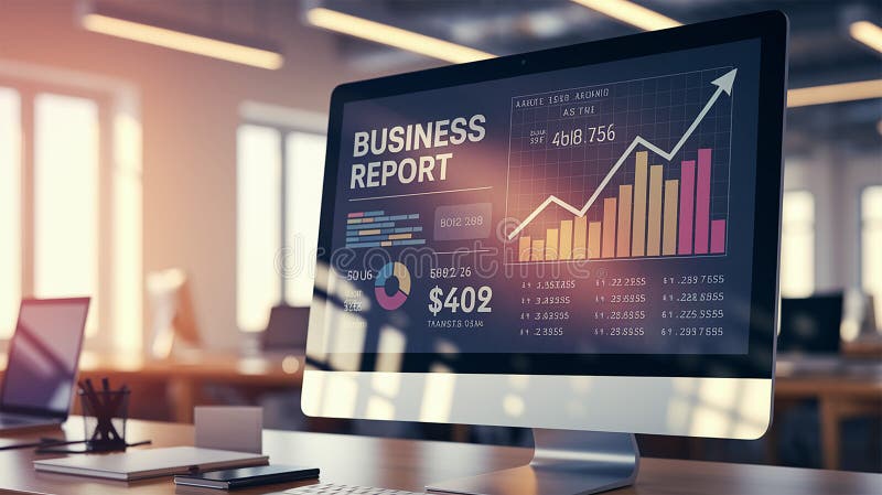 A Modern Office Background Filled with Soft, Featuring a Large Computer ...