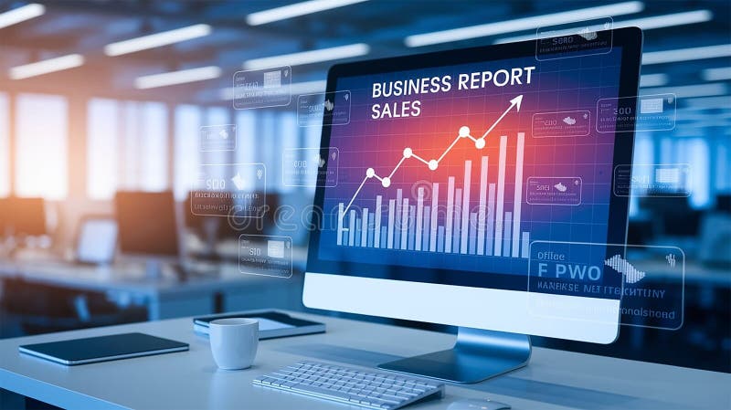 A Modern Office Background Filled with Soft, Featuring a Large Computer ...