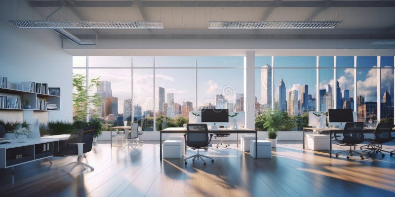 Modern Office with Beautiful Light-filled Interior, Panoramic Windows ...