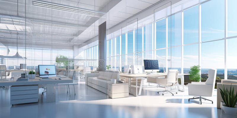 Modern Office with Beautiful Light-filled Interior, Panoramic Windows ...