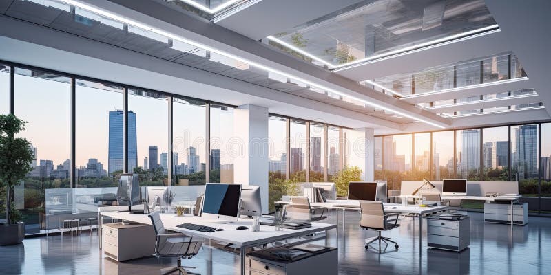 Modern Office with Beautiful Light-filled Interior, Panoramic Windows ...