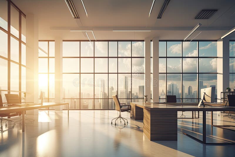 Modern Office with Beautiful Light-filled Interior, Panoramic Windows ...