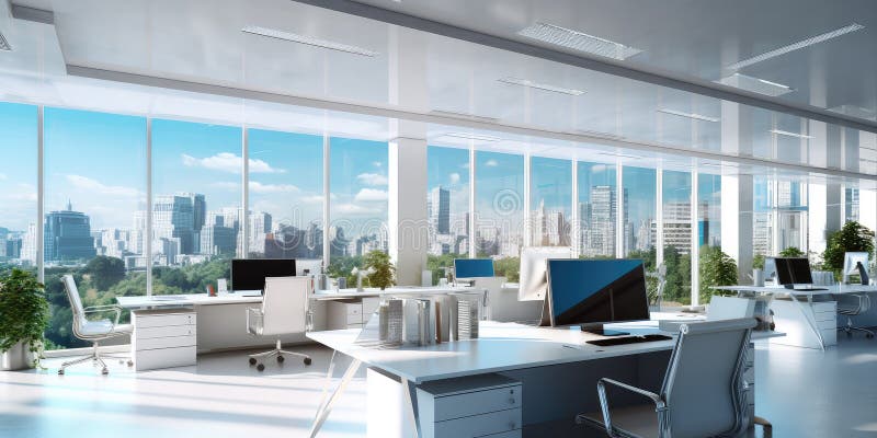Modern Office with Beautiful Light-filled Interior, Panoramic Windows ...