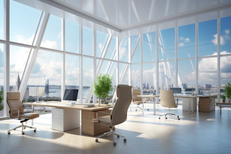 Modern Office with Beautiful Light-filled Interior, Panoramic Windows ...