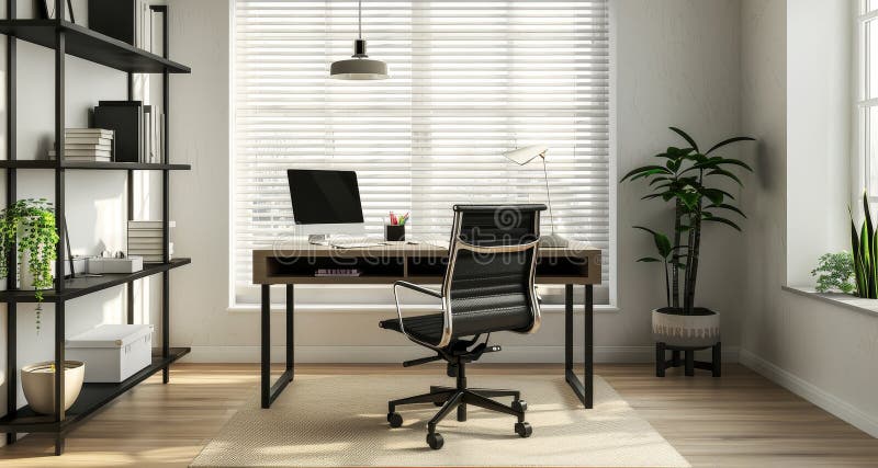 A Modern Office with a Black Desk Chair and a Black Computer Monitor by ...
