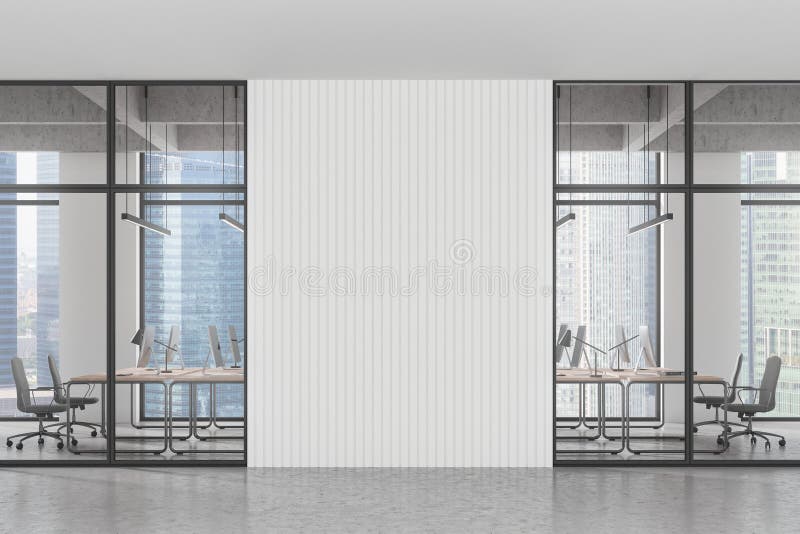 Modern Office with Blank Wall Partition and Glass Panels. 3D Rendering ...
