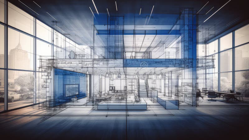 Modern office blueprints stock illustration. Illustration of generated ...