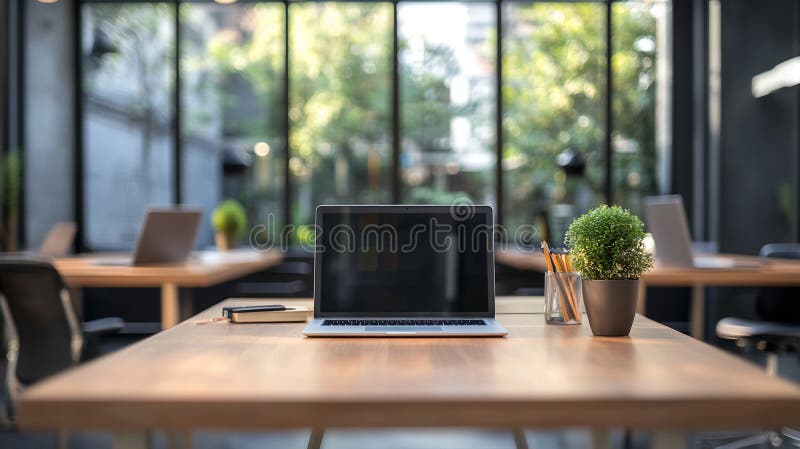 Modern Office with Blurry Background, Creative Design, and Laptops on a ...