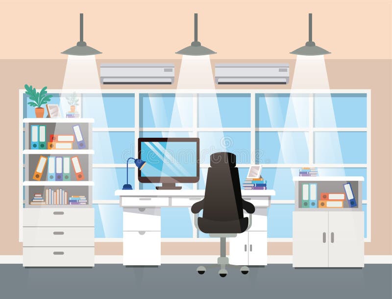 Modern Office Workplace Teamwork Scene Stock Vector - Illustration of ...