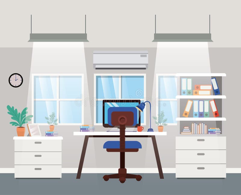 Modern office boss scene stock vector. Illustration of books - 131208197