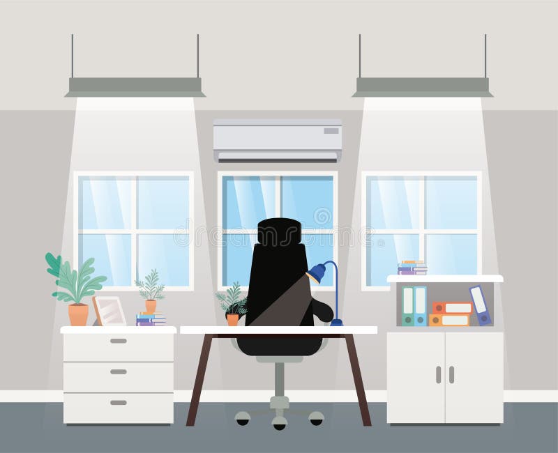 Modern Office Workplace Teamwork Scene Stock Vector - Illustration of ...