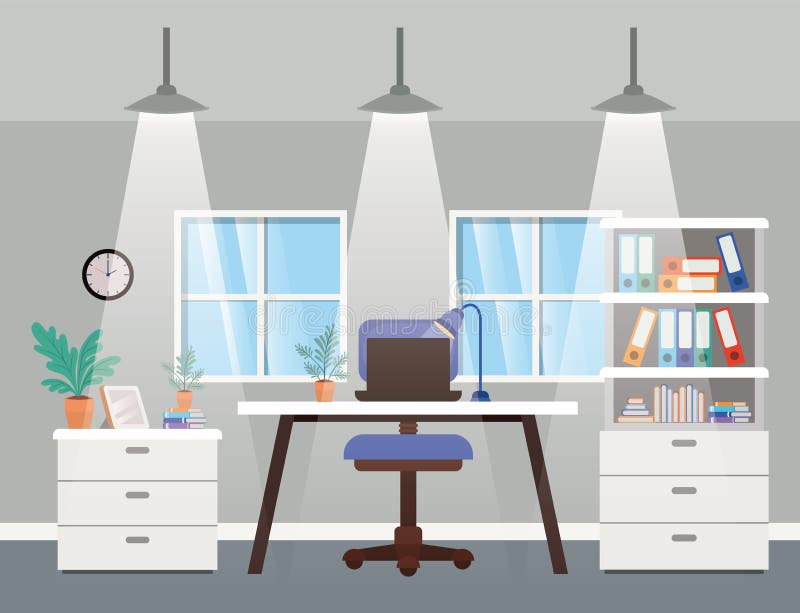 Modern Office Workplace Teamwork Scene Stock Vector - Illustration of ...