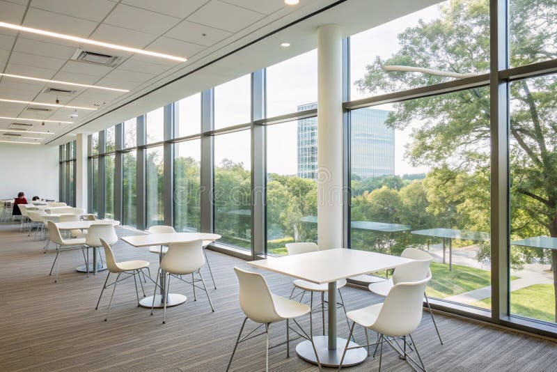 Modern Office Break Area with Large Windows Stock Illustration ...