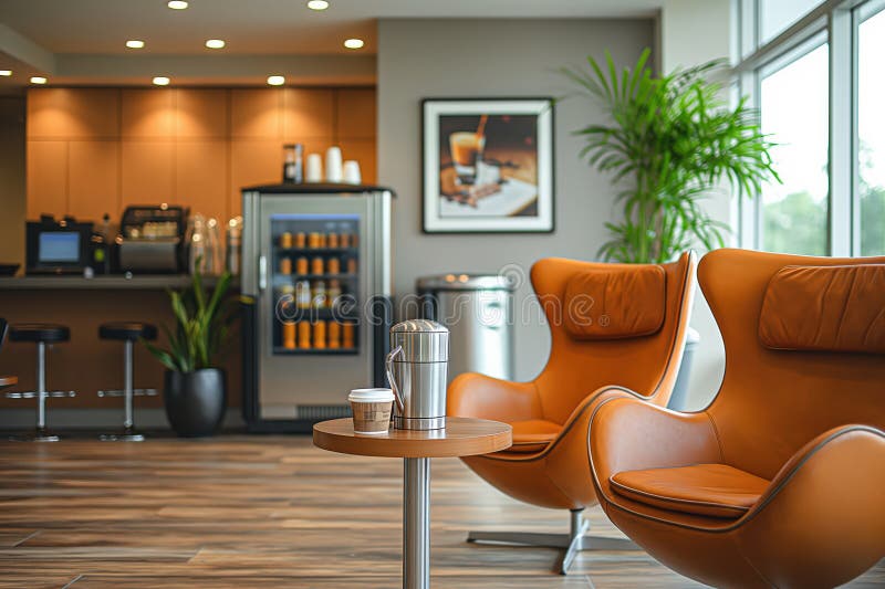 Modern Office Break Room with Coffee Bar and Comfortable Seating Stock ...