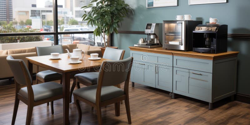 Modern Office Break Room Kitchenette. Generative AI Stock Illustration ...