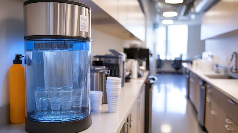 Modern Office Breakroom with Water Cooler and Supplies Stock ...