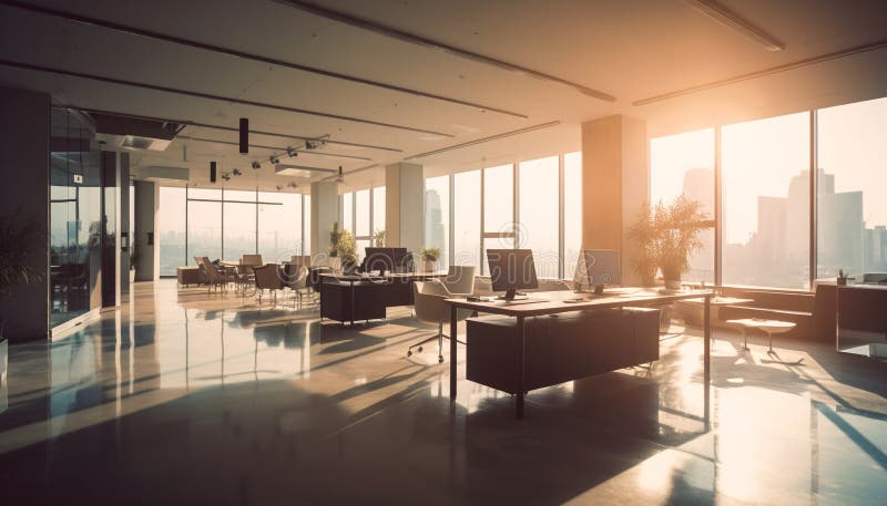 Modern Office with Bright Cityscape View Inside Generated by AI Stock ...