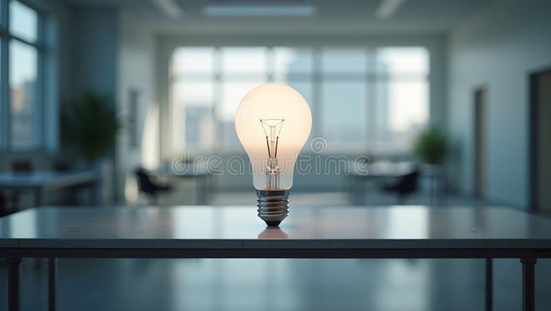 Modern Office with Bright LED Bulb Illuminating Minimalist Space Stock ...