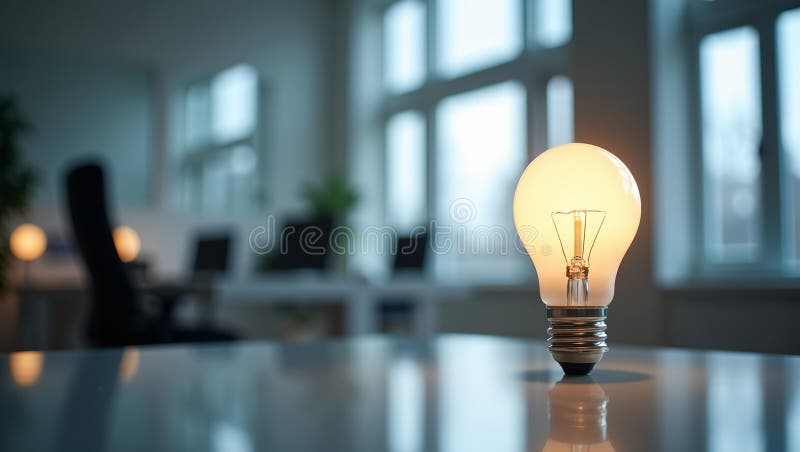 Modern Office with Bright LED Bulb Illuminating Minimalist Space Stock ...