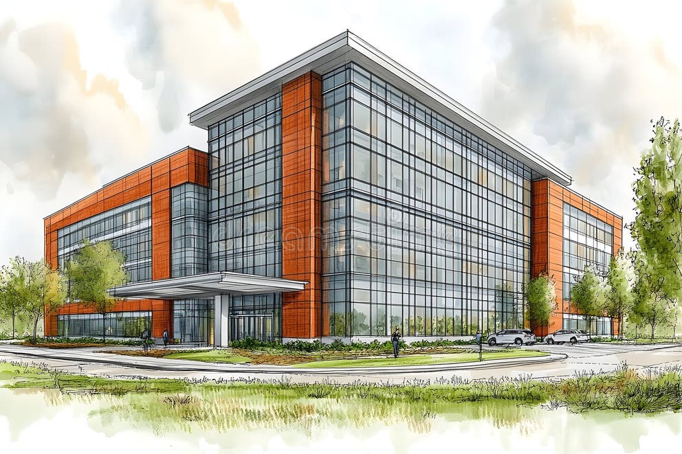 Modern Office Building Design Stock Illustration - Illustration of ...