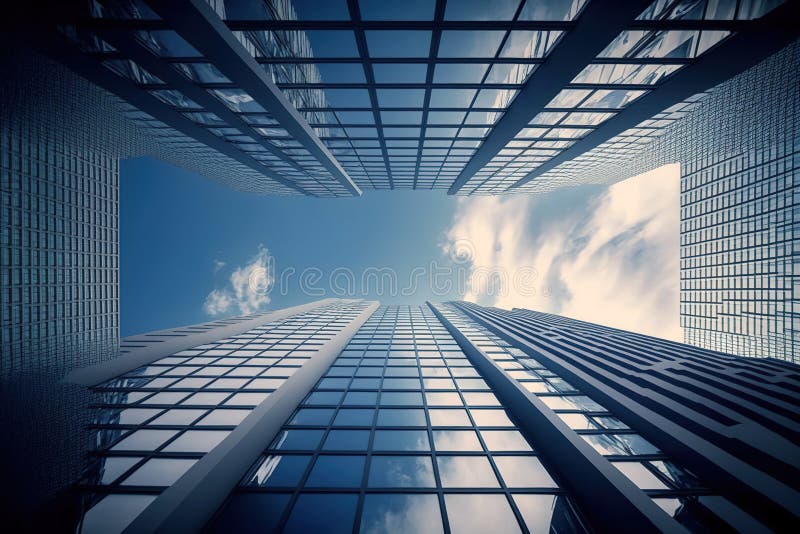 Modern Office Building Architecture with Glass Window from Below View ...