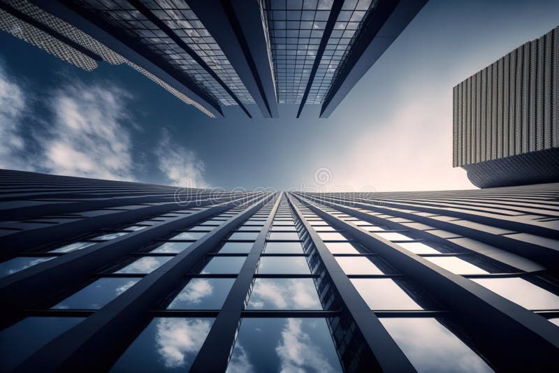 Modern Office Building Architecture with Glass Window from Below View ...